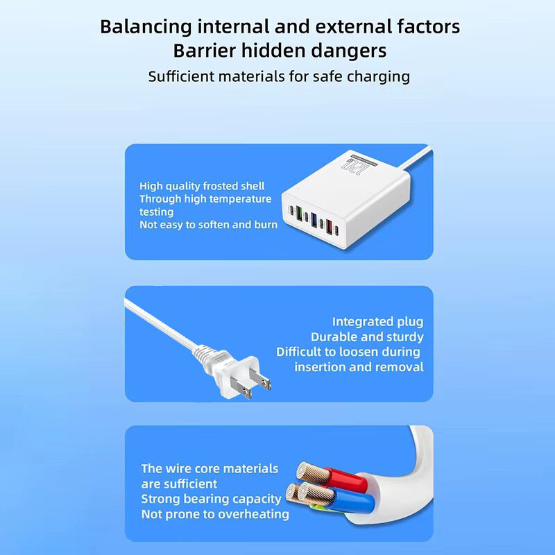 120W 6-Port USB C Fast Wall Charger Block Charging Station for Multiple ...