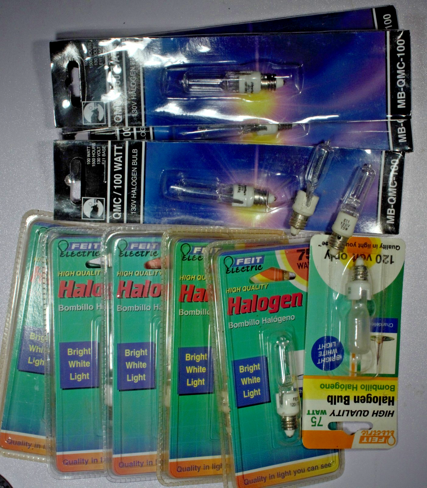 Lot of 8 75W, 4 100W, HALOGEN Mini Candalabra Light Bulb E11 Base, Misc ...