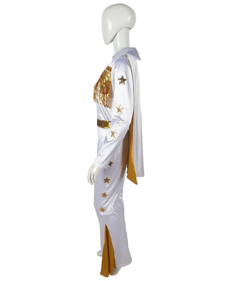 Women’s Elvis Jumpsuit Costume Set, Sparkling Rhinestone-Studded White ...