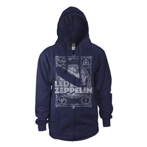 LED ZEPPELIN - VINTAGE PRINT LZ1 BLUE Hooded Sweatshirt with Zip Small ...