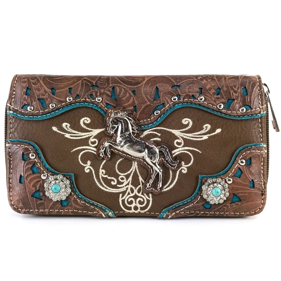 Justin West Wild Horse Embroidery Western Floral Concealed Carry ...