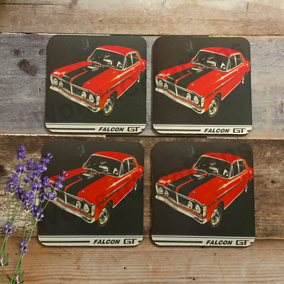 Ford XY GT Falcon Set Of 4 Neoprene Coasters Man Cave Bar Birthday gift ...