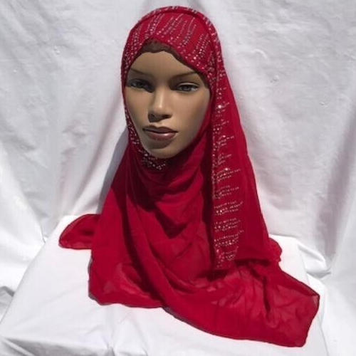 Fashion Scarf Quality Chiffon Rhinestone Hijab Shayla RED Muslim ...