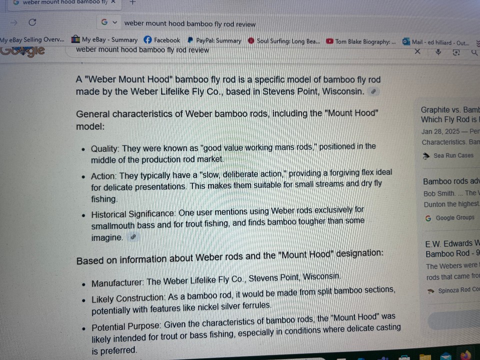 Vintage Weber Mount Hood Model 8’8” 3-2, 6 oz. Bamboo Fly Rod original ...