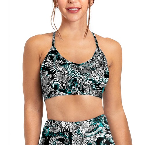 Spacefish Army Eco-Friendly Electric Blue Octofloral Bikini Sports Bra for Women | eBay