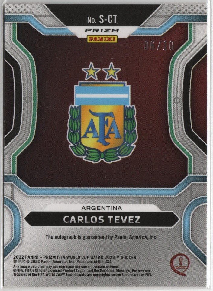 2022 Panini Prizm FIFA World Cup CARLOS TEVEZ Gold Choice Auto /10 ...