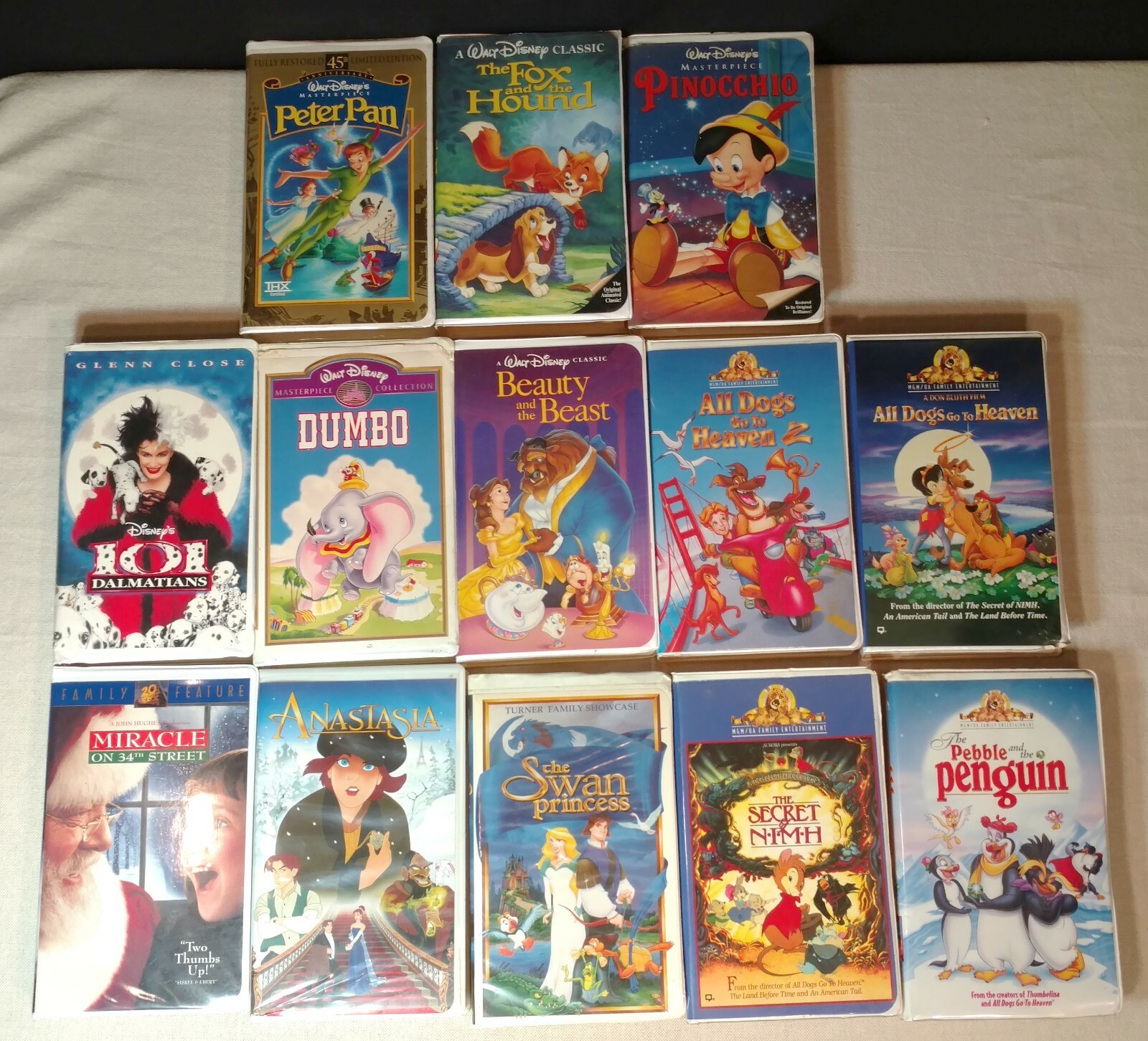 VHS Kids Video Movies 13 in Lot, Disney, Pinnochio Beauty & Beast, Swan ...