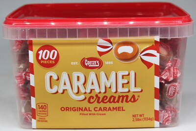 Goetzes Original Caramel Creams Candy Chewy 100 Count Tub Bullseye Bulk ...