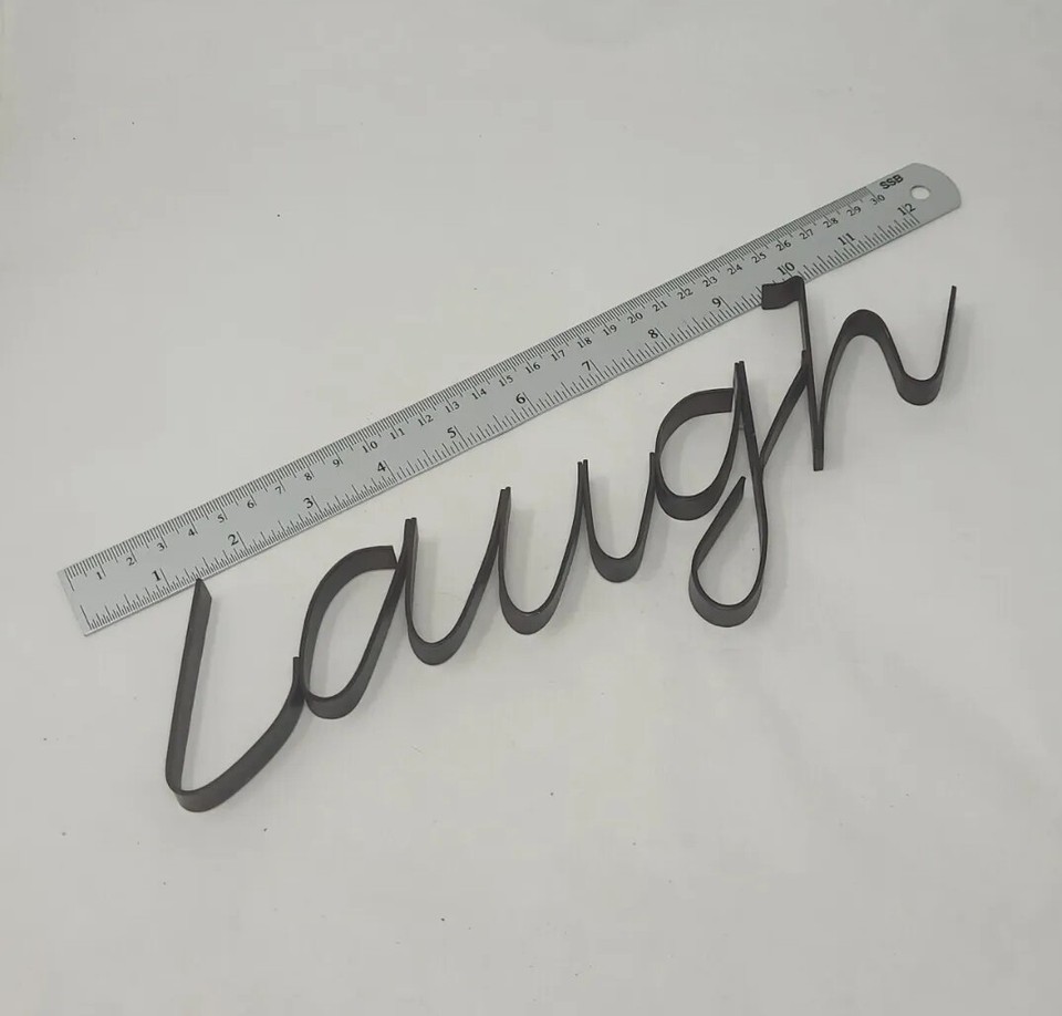 Metal Laugh Word Art Sign Home Decor Wall Hanging Cursive Script ...