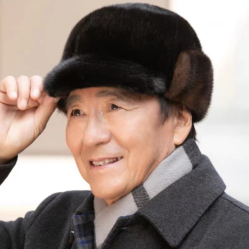 Autumn Winter Mens Peaked Cap Earflap Hat Real Mink Fur Warm Hat ...