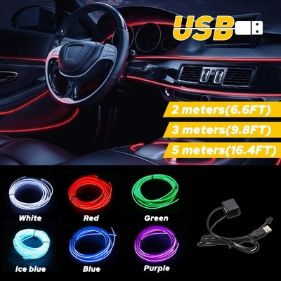 Cold White LED Car Interior Decor Trim Atmosphere Wire Strip Light Lamp ...