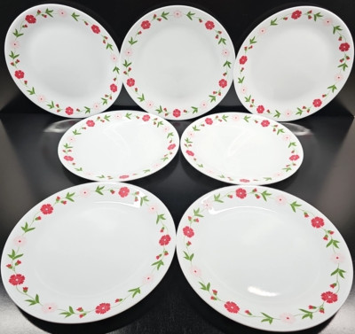 (7) Corelle Spring Pink Dinner Plates Set Corning Floral Table Dining ...