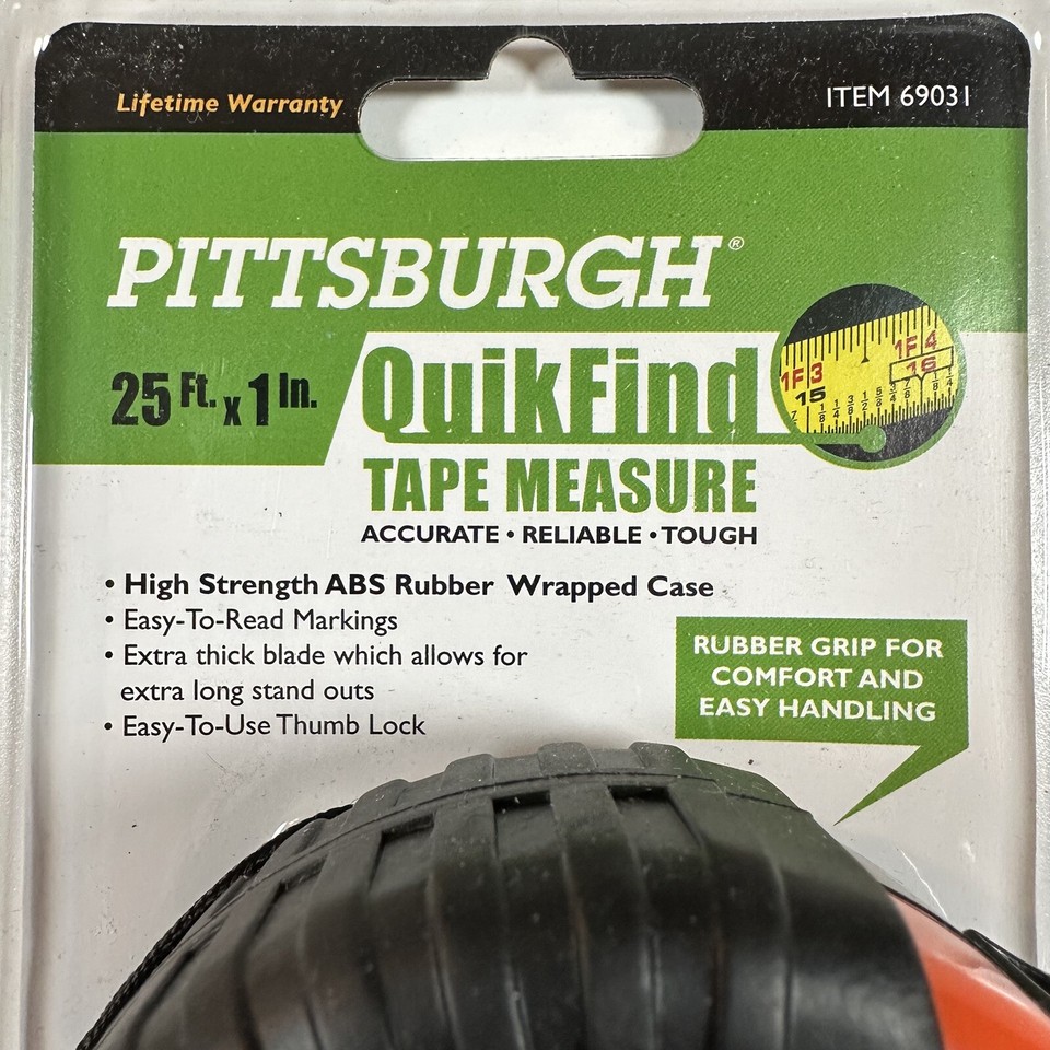 Pittsburgh QuikFind Tape Measure 25 ft X 1 in High Strength ABS Rubber ...
