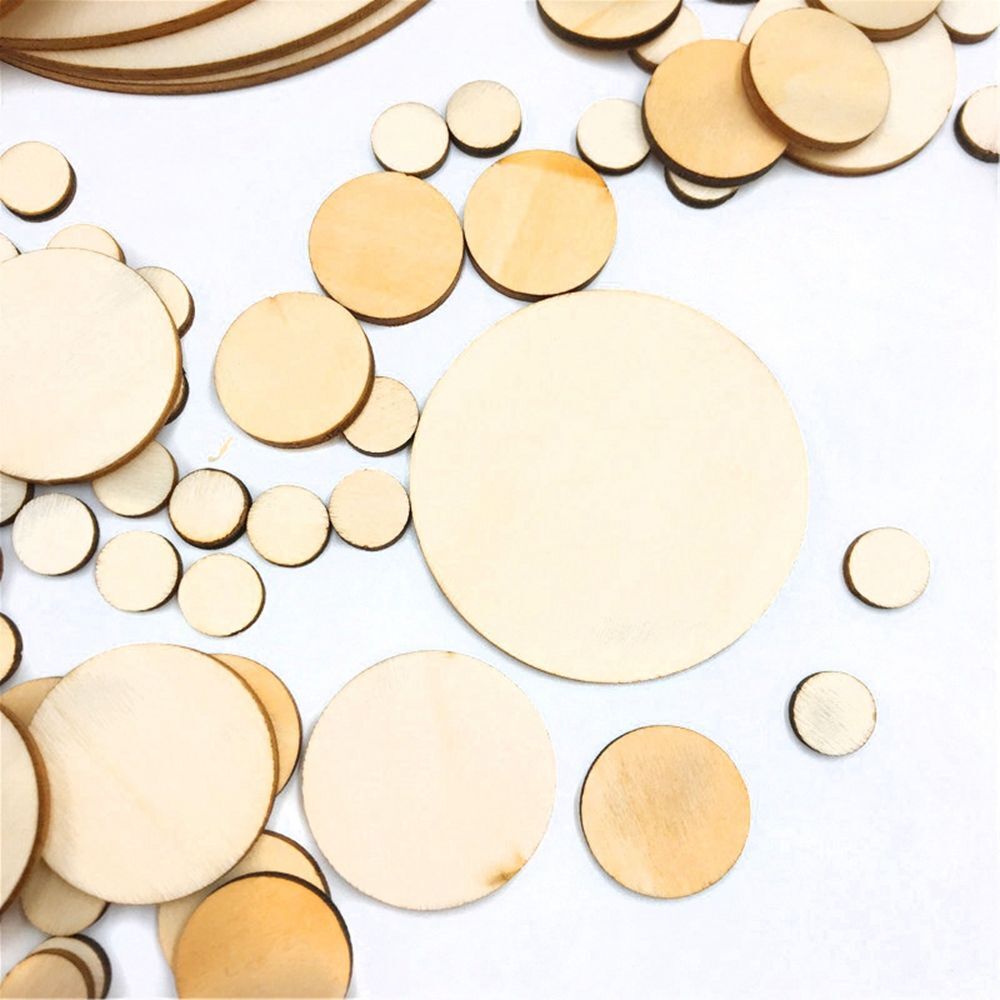 5-100PC Unfinished Round Wood Discs Xmas 1-10cm DIY Crafts Wooden ...
