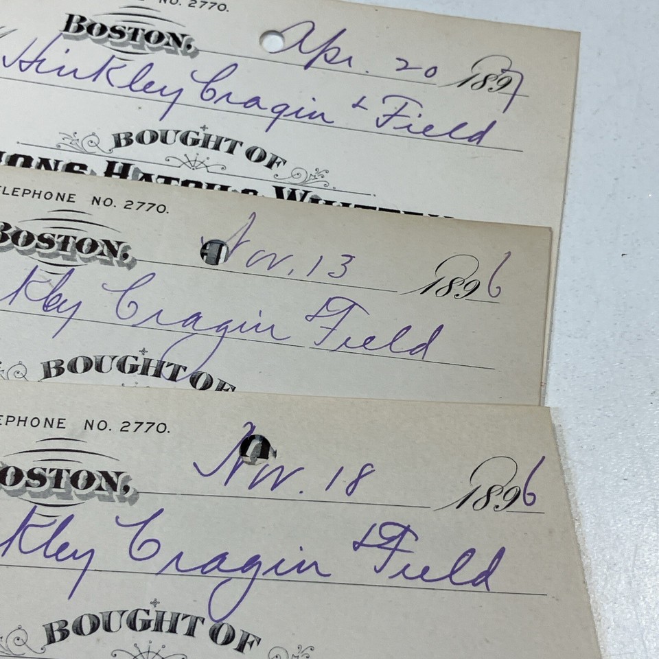 Antique Billheads Lot of 6, 1896 1897 Boston Simons Hatch Whitten Mens ...
