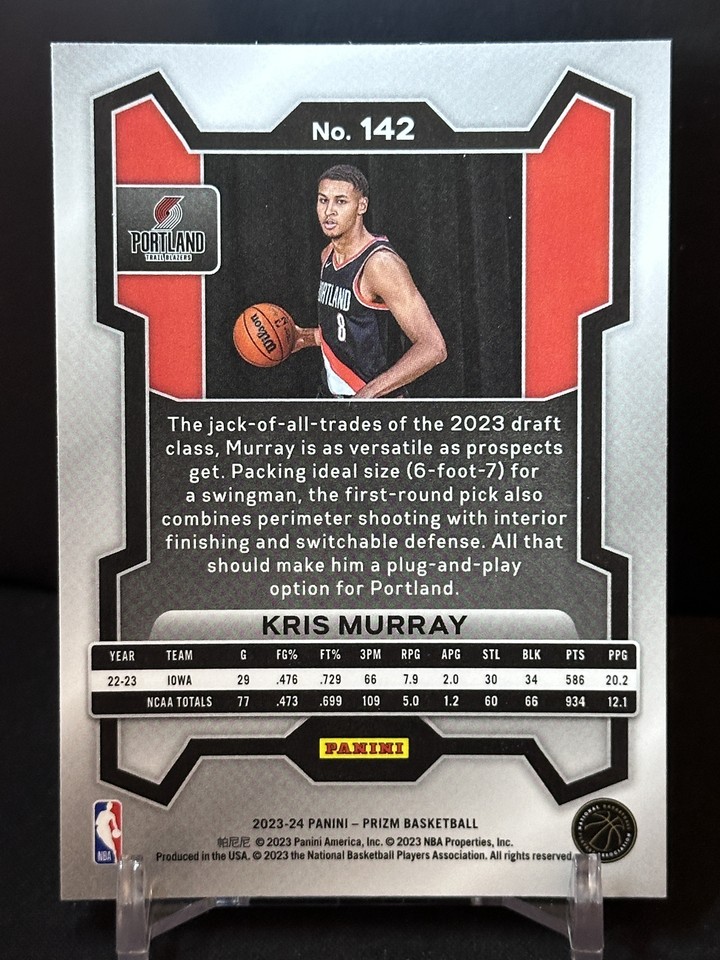 2023 Panini Prizm #142 Kris Murray Rookie Card RC Portland Trail ...