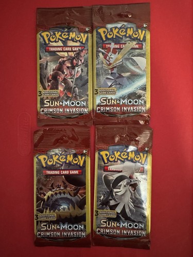 POKEMON Sun & Moon CRIMSON INVASION 3 Card Mini Booster Packs Complete ...