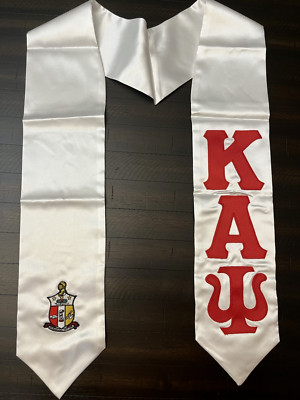 Kappa Alpha Psi WHITE Sewn Letters w/ Embr Crest Graduation Stole Sash ...