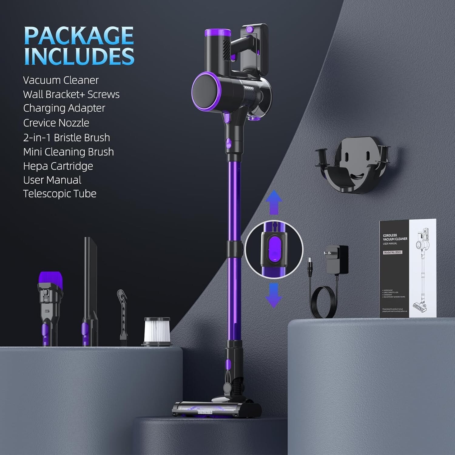 Cordless Vacuum Cleaner Model No: BS01 Battery Operated Super Silent ...
