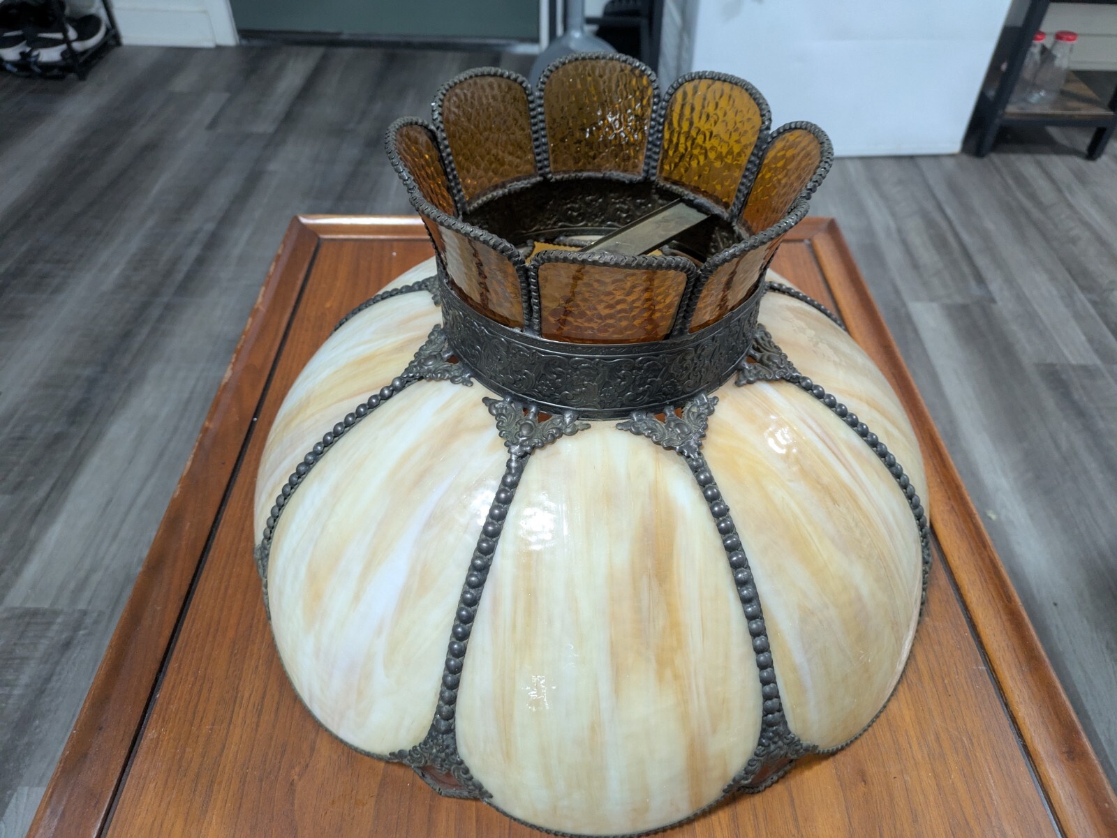 Antique Vintage Bent Slag Glass 8 Panel Lamp Shade Victorian Art Deco ...