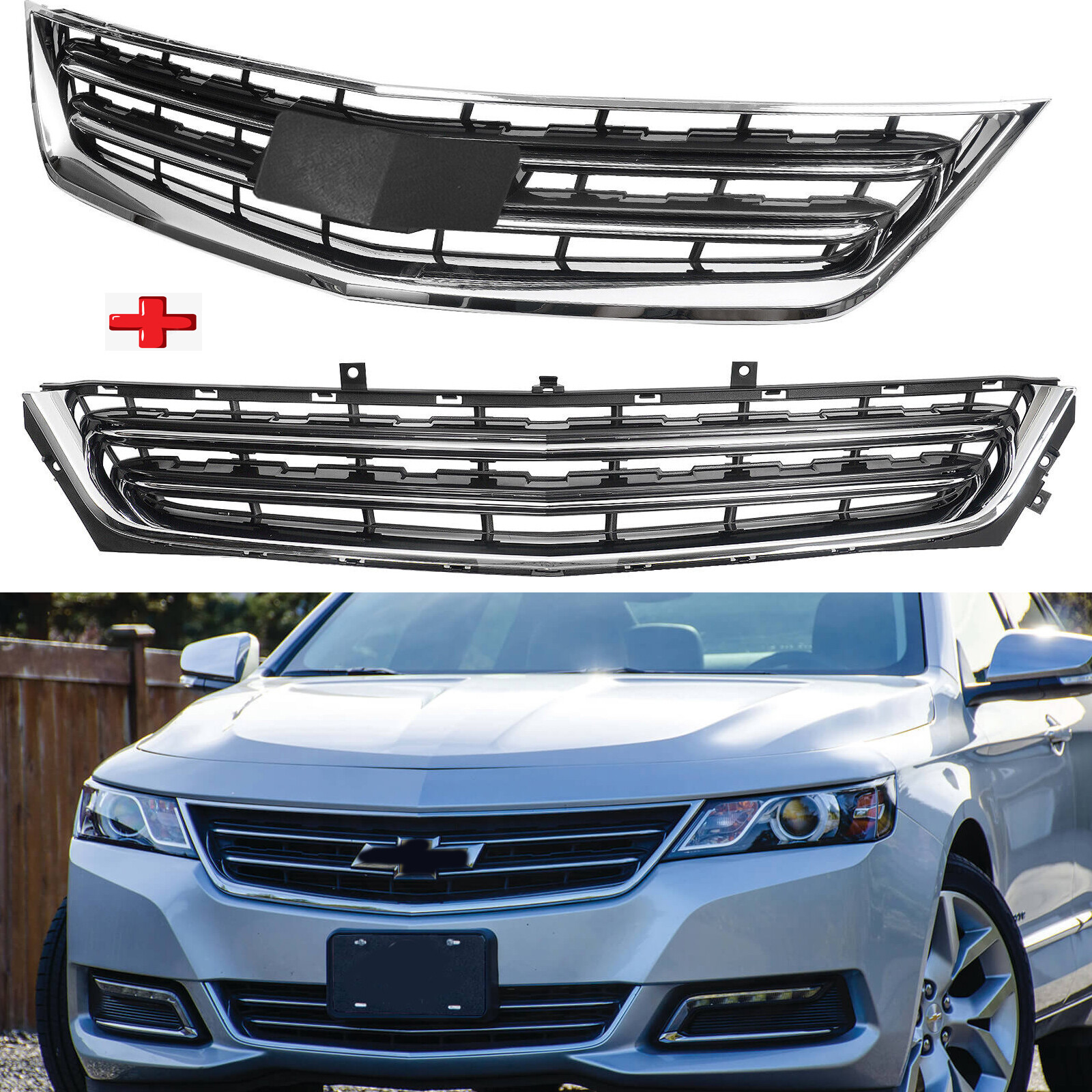 For 2014-2020 Chevrolet Chevy Impala Front Upper&Lower Grille Set Black ...