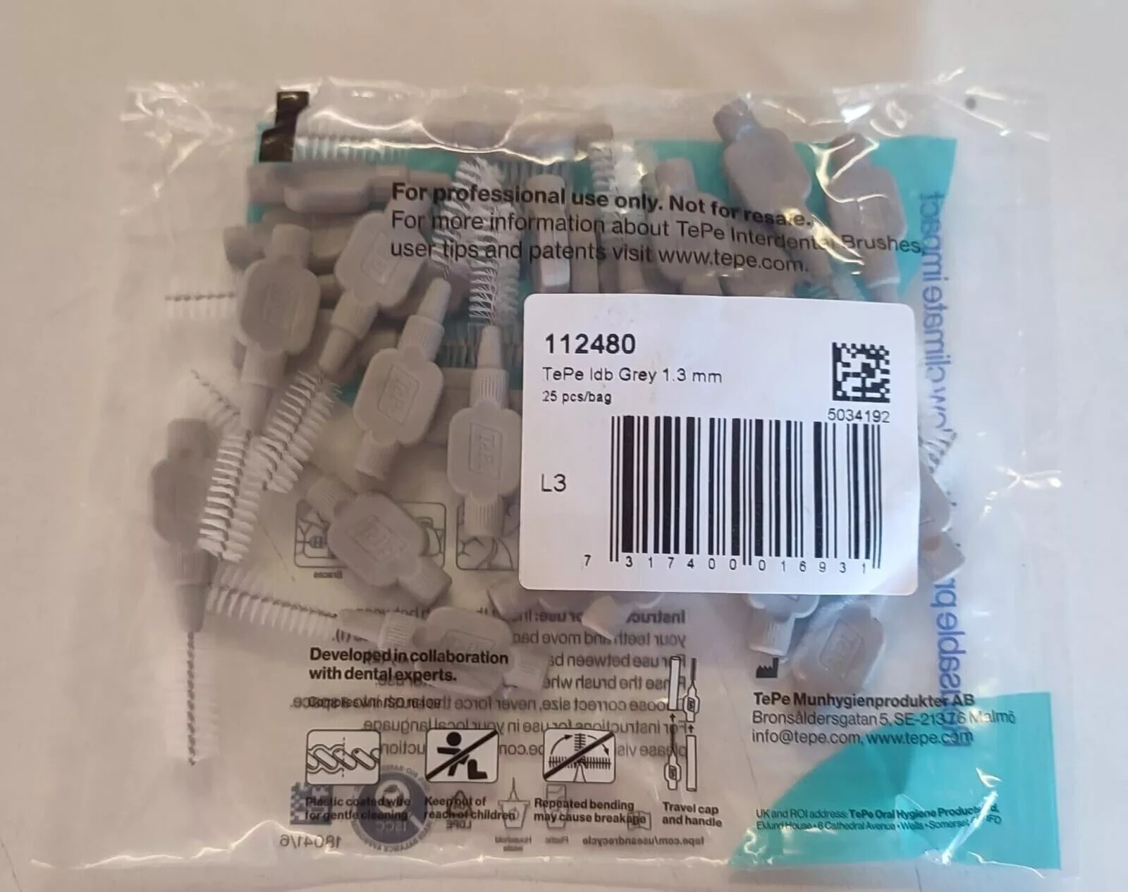 TePe Interdental brushes Grey - Size 7 -1.3mm - Original - Pack of 25 ...