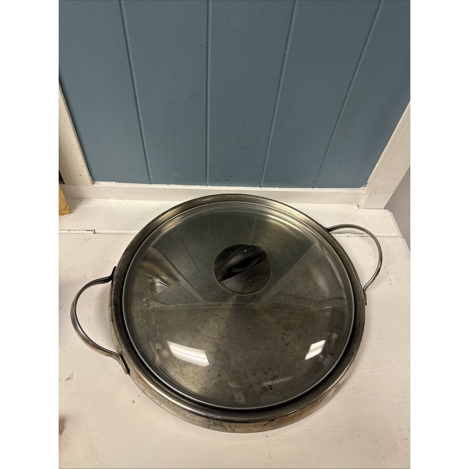 Princess House Stainless Steel 12" Griddle Paella Pan Handlesw/ Glass ...