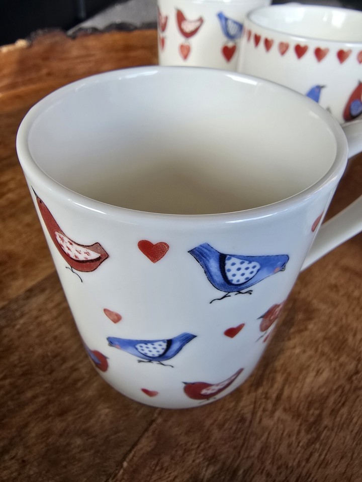 Queens Alex Clark Mugs Mellow Yellow Love birds x4 Tea Coffee 220ml ...