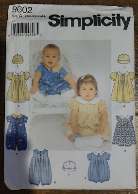 Simplicity Pattern 9602 Dress Hat Bubble Romper Jumpsuit Baby XXS XS S ...