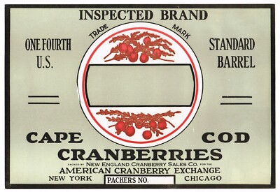 ORIGINAL VINTAGE NEW ENGLAND CRANBERRY CRATE LABEL INSPECTED CAPE COD ...