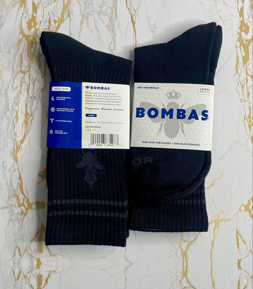 New 2 Pairs BOMBAS Socks Men Women Black Bumble Bee Sz Large Quantity ...