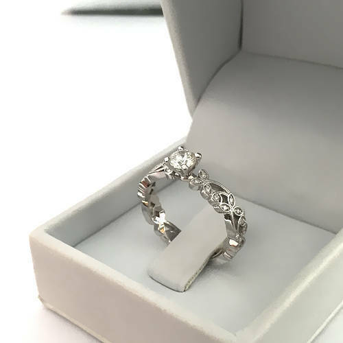 1.5ct Round Simulated Diamond Leaf Stylish Band Engage Ring White Gold Plated | eBay
