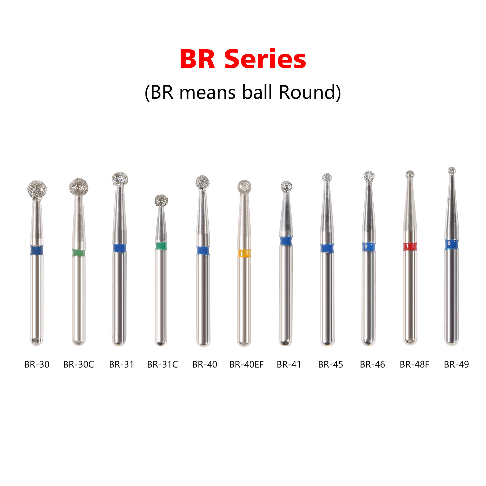 BR Ball Round Dental Diamond Burs For High Speed Handpiece Friction ...
