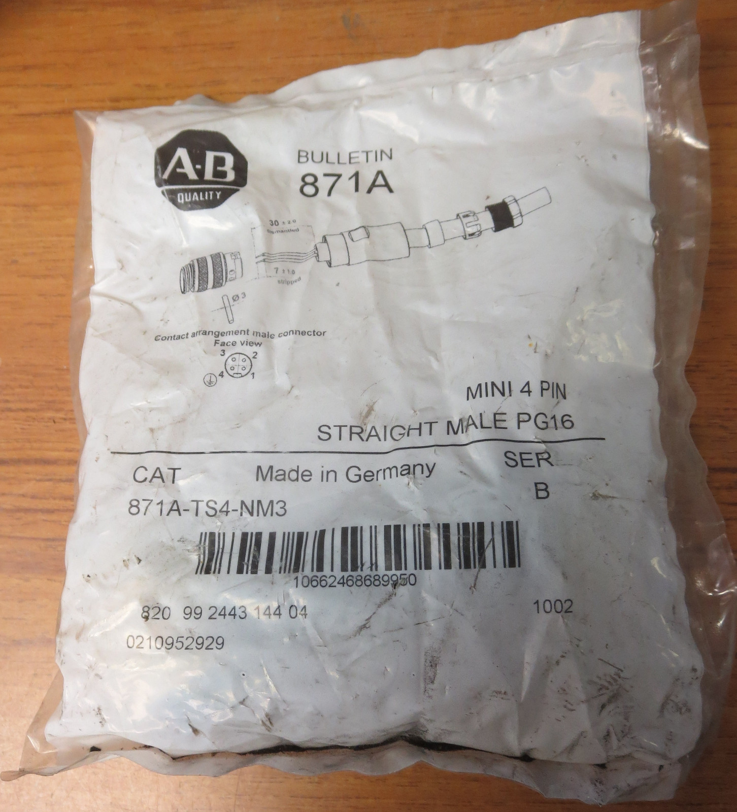 Allen-Bradley 871A-TS4-NM3 Connector Straight Male Mini 4 Pin Series B ...