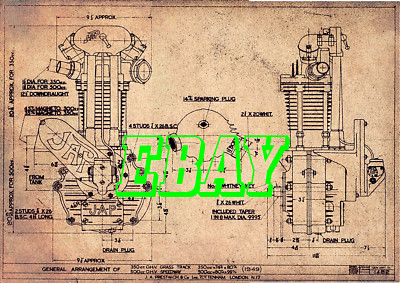 JAP Speedway Engine Diagram Retro Aged Look Drawing A4 Size Poster ...