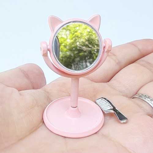 Dollhouse Miniature 1/6 Scale Metal Cat Ear Mirror With Comb Furniture ...