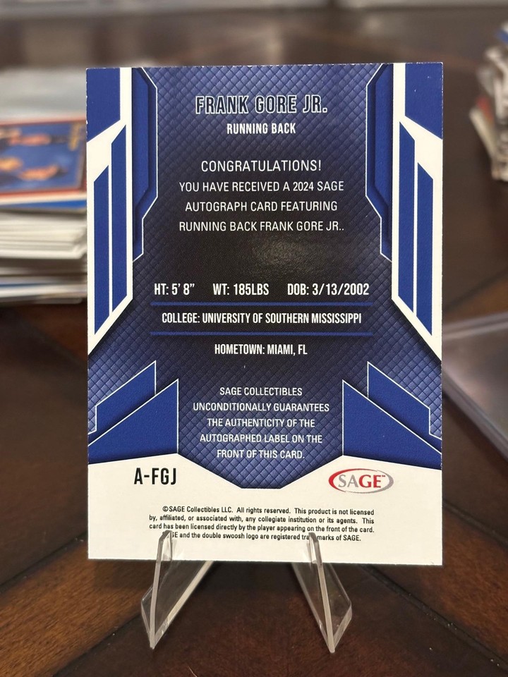 2024 SAGE HIT #A-FGJ Frank Gore Jr. Autographs Red (Low Series) | eBay