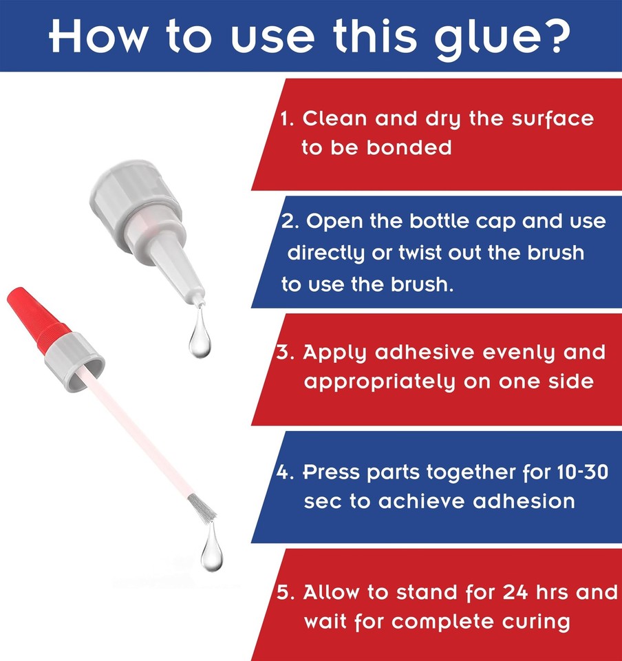 (2-in-1) Super Glue with Brush Applicator & Nozzle, Mess Free Superglue ...