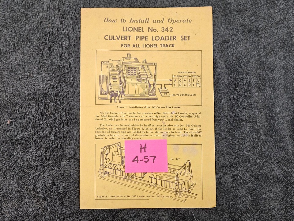LIONEL # 342 CULVERT PIPE LOADER SET INSTRUCTIONS ORIGINAL | eBay