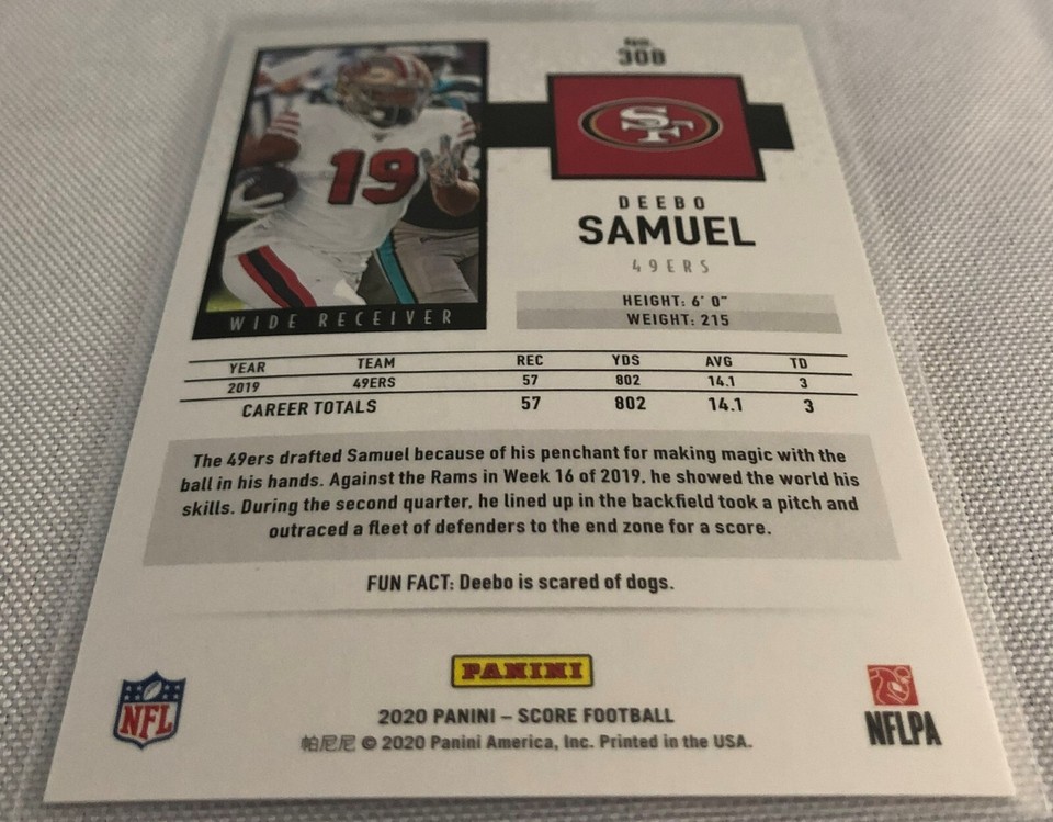 2020 Panini Score Football Deebo Samuel San Francisco 49ers base card ...