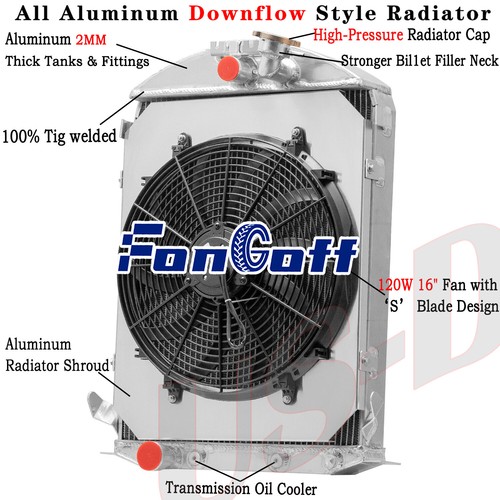 4 Row Aluminum Radiator Shroud Fan Fit 1930 1931 Ford Model A Ford V8 ...