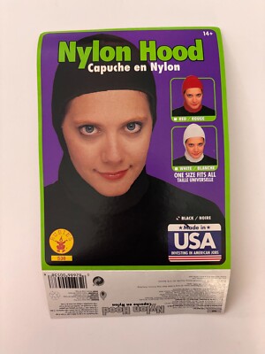 BLACK RENAISSANCE MEDIEVAL COSTUME NYLON HOOD HEADPIECE HAT MASK Rubies ...