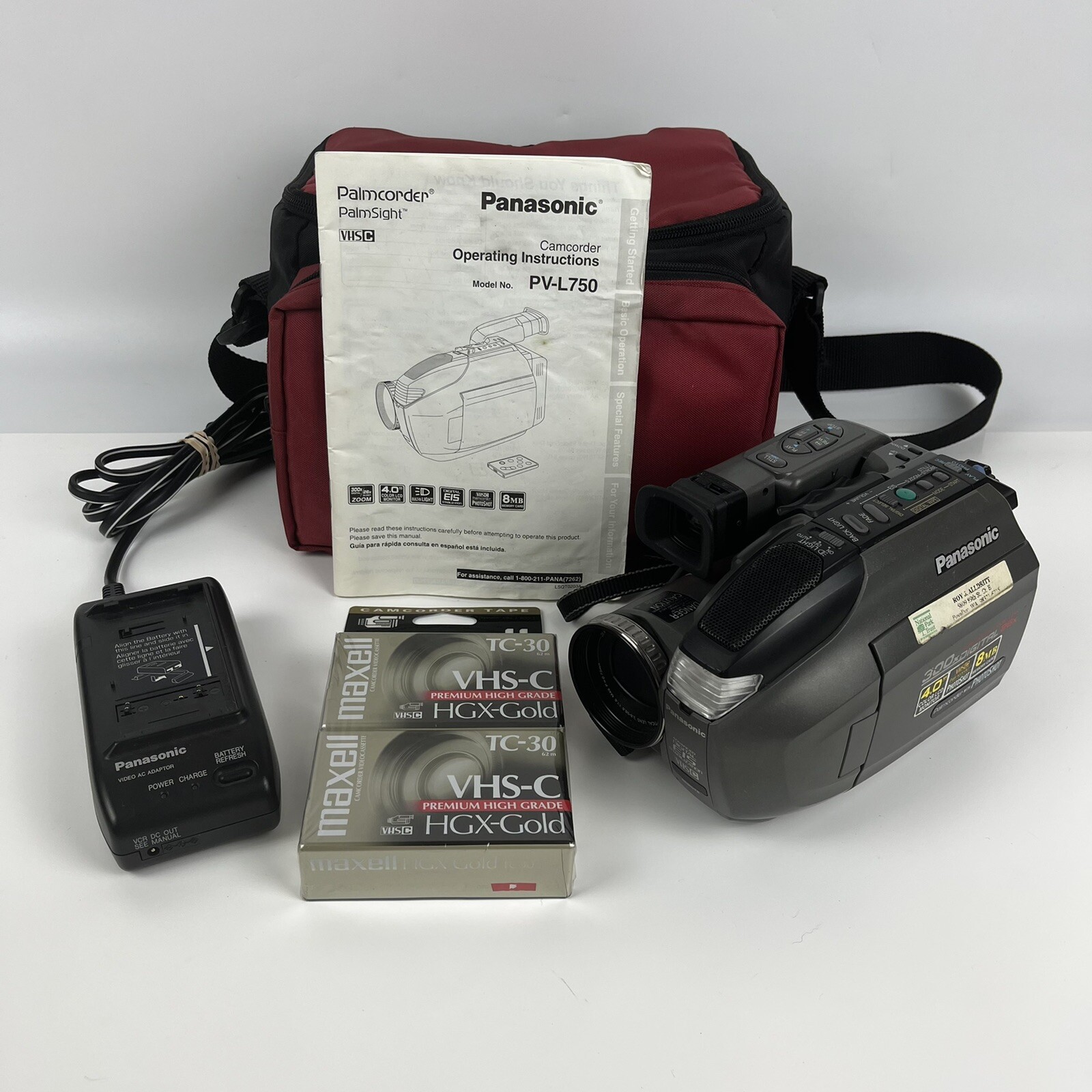 Panasonic Palmcorder PV-L750D VHS-C VCR Charger Battery Playpak & Case ...