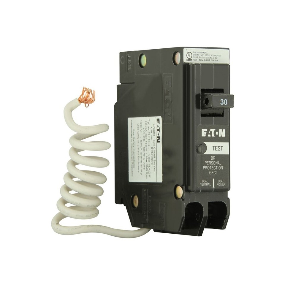 Eaton BRN130GF Single-Pole 30A GFCI Circuit Breaker with Pigtail 120 ...