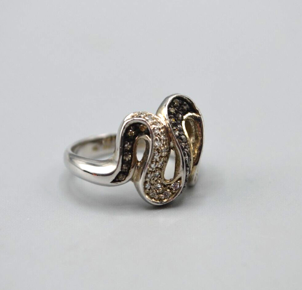 Silver Wavy Curved Swirl Design Black & Marcasite 925… - Gem
