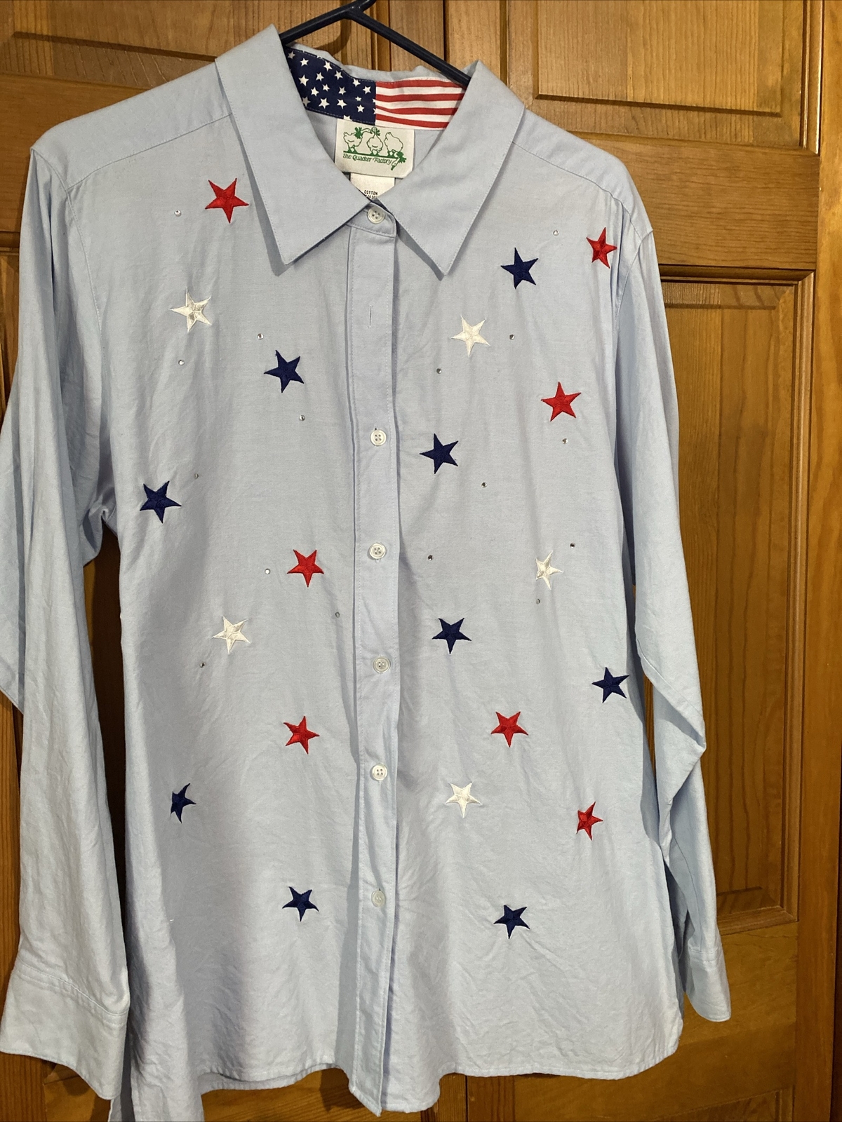 July 4th Quacker Factory Stars Light Denim M Button Down Shirt &3 ...