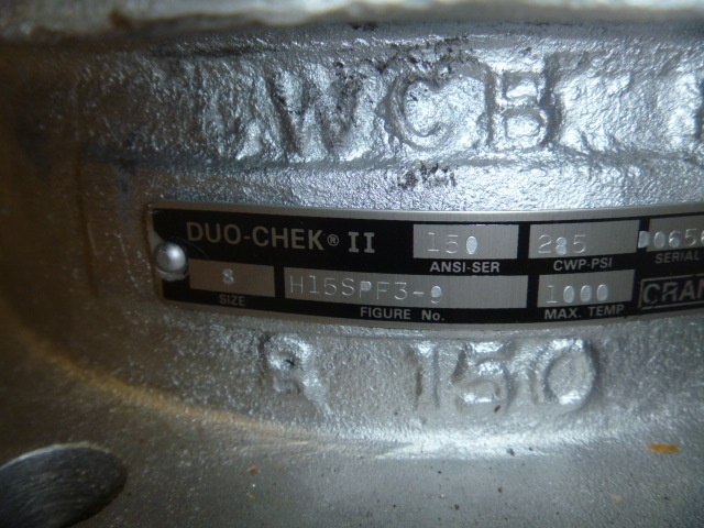 8" Crane DUO-CHEK II H15SPF3-9 WCB 150# Flanged 285CWP 1000MT Check ...