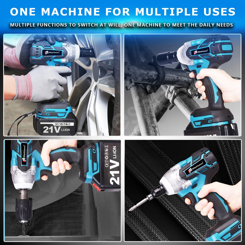 Cordless Electric Impact Wrench Gun 1/2'' High Power Drill Driver Li ...