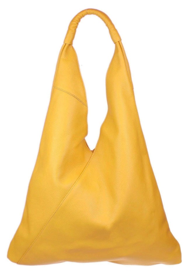Italian Real Leather Handbag V Shape Top Interior Pocket String ...