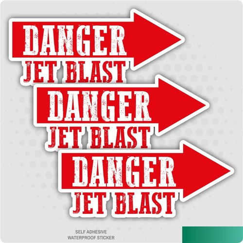 3 x Danger Jet Blast Aircraft Warning Vinyl Stickers Decals For Car Van ...